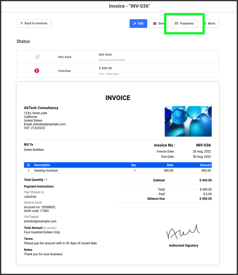 How to collect and record invoice payments on Invoice Temple